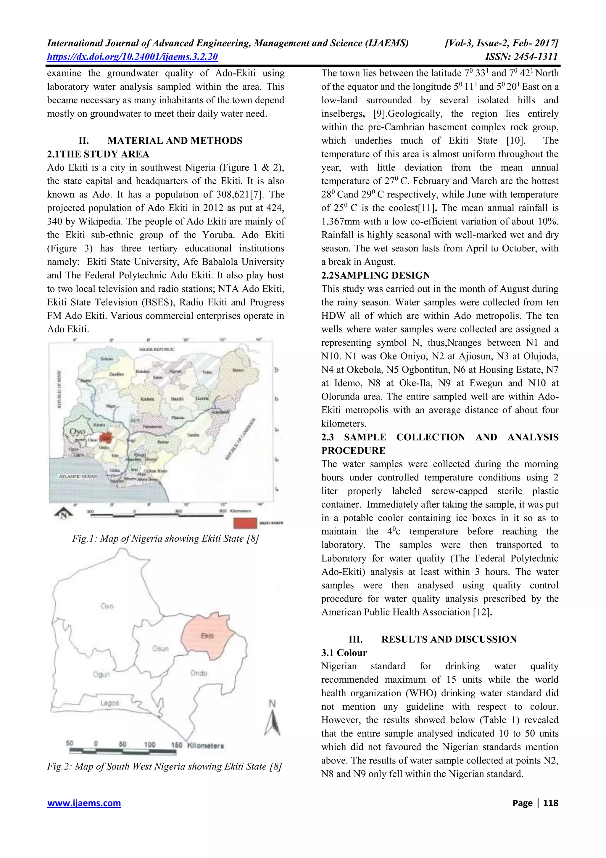 appraisal of groundwater quality in ado ekiti metropolitan area, nigeria | PDF