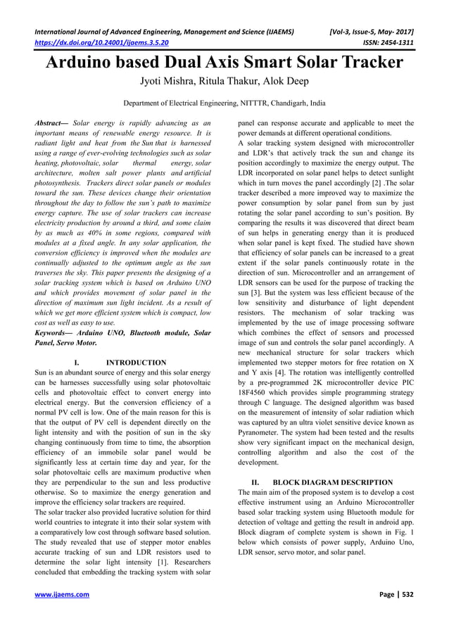 Arduino based Dual Axis Smart Solar Tracker | PDF