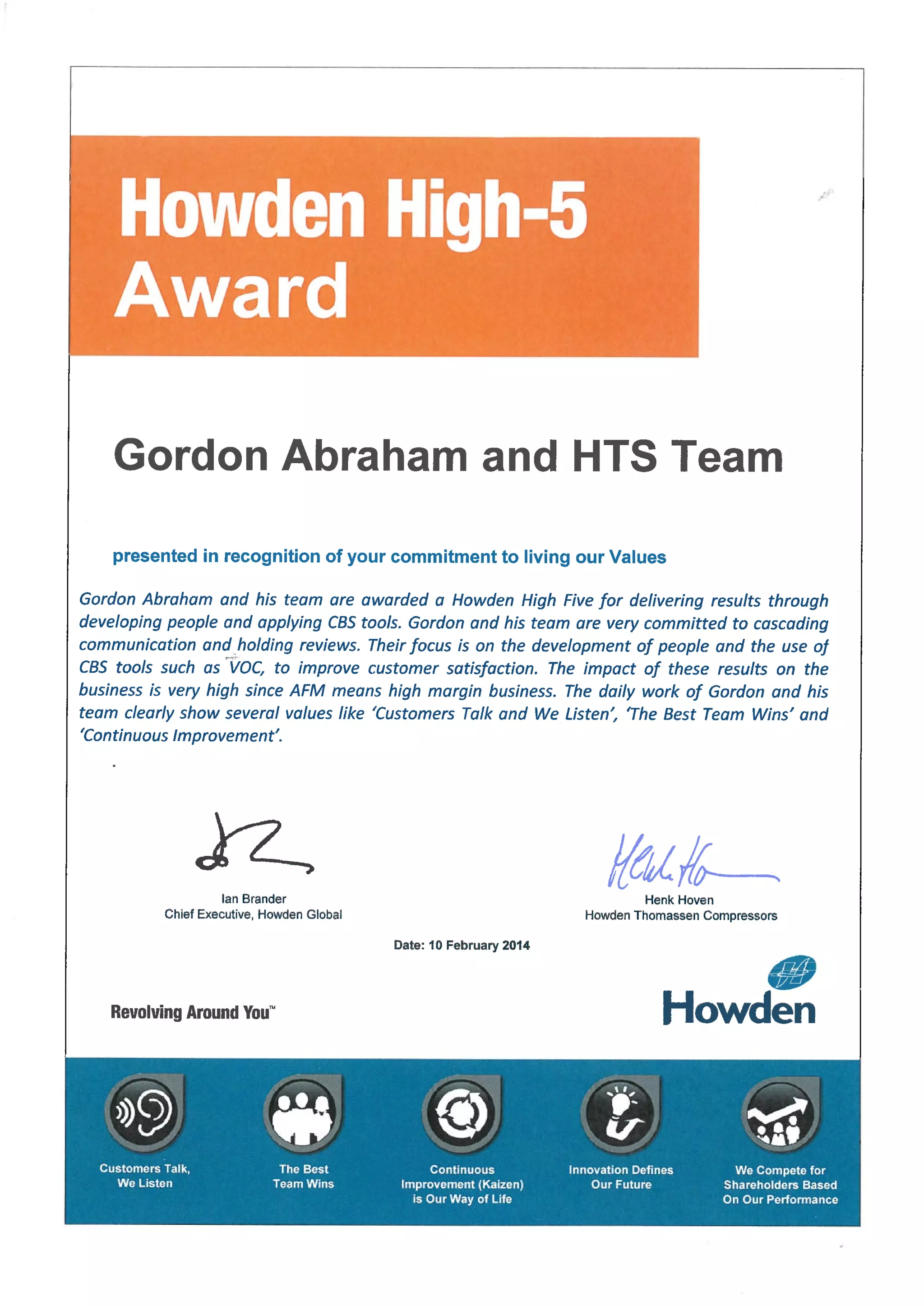 HTS Howden High 5 Award | PDF