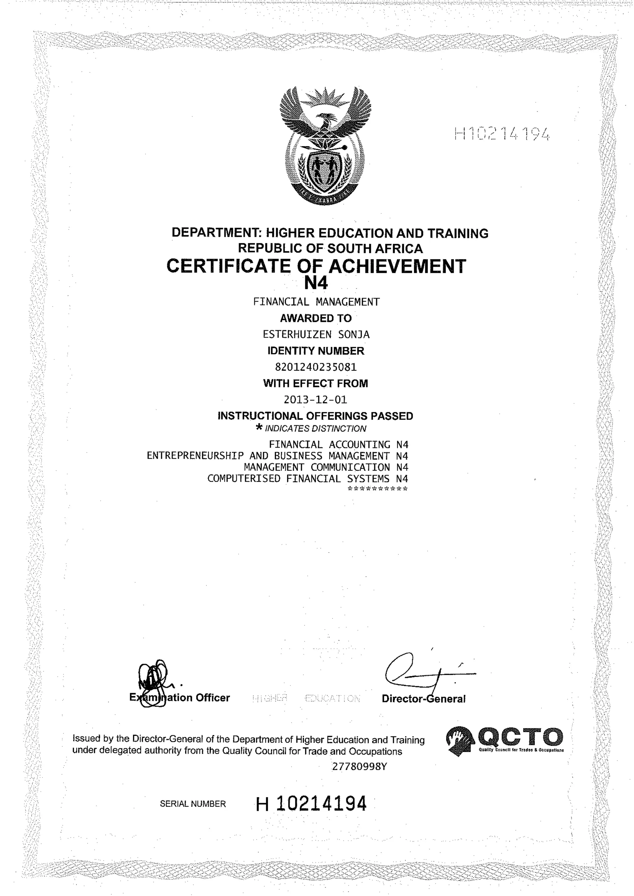 NQF4 SERTIFICATE | PDF