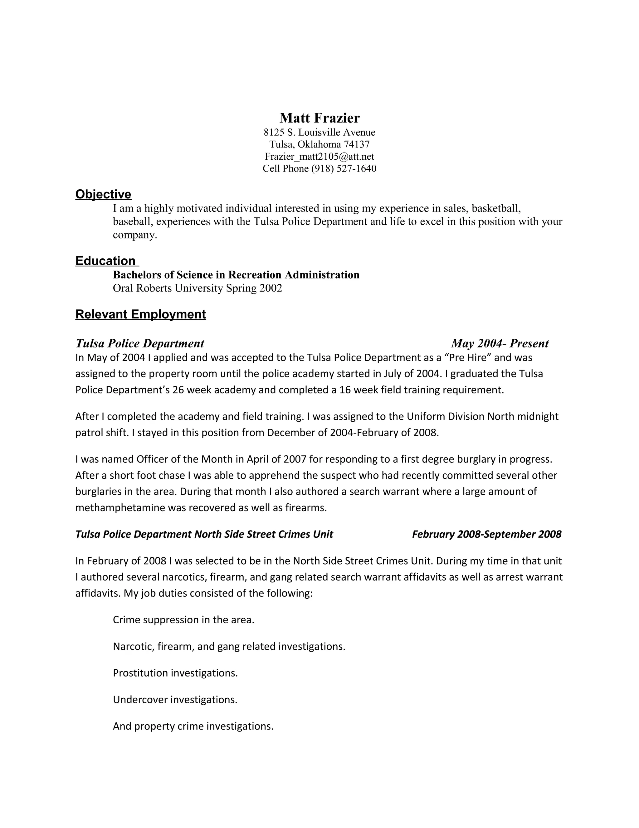 Matt FrazierRESUME_2016trev | DOC