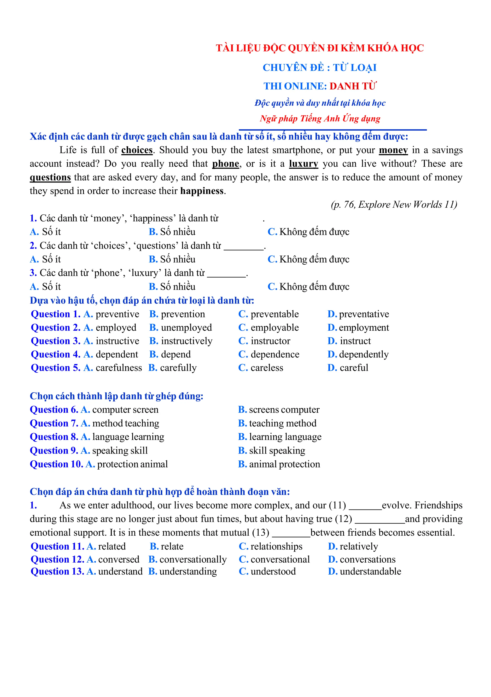 20 CHUYÊN ĐỀ TỔNG ÔN NGỮ PHÁP ỨNG DỤNG (BÀI GIẢNG + BÀI THI ONLINE ...