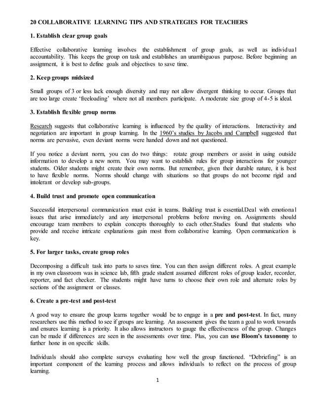 20 collaborative learning tips and strategies for teachers | DOCX