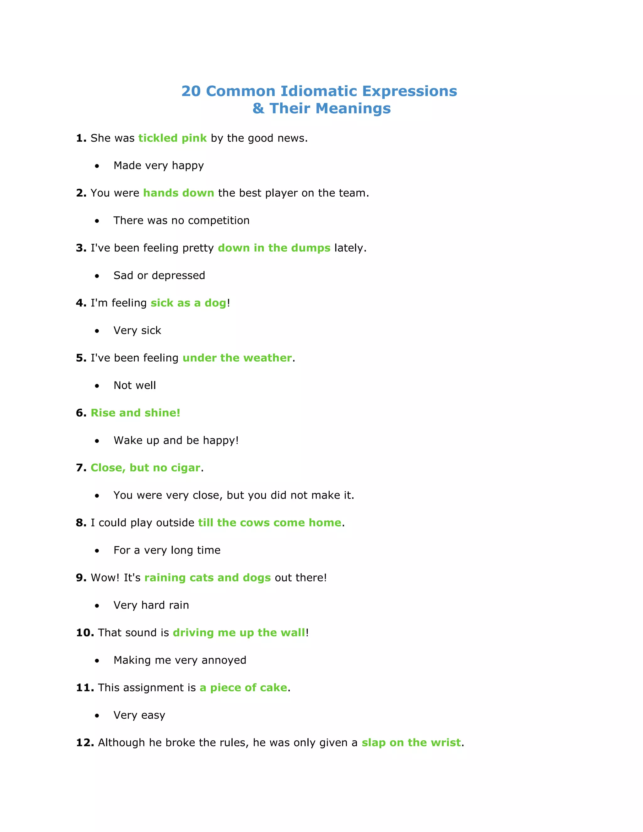 20 common idiomatic expressions | PDF