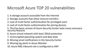 20 common security vulnerabilities and misconfiguration in Azure | PDF