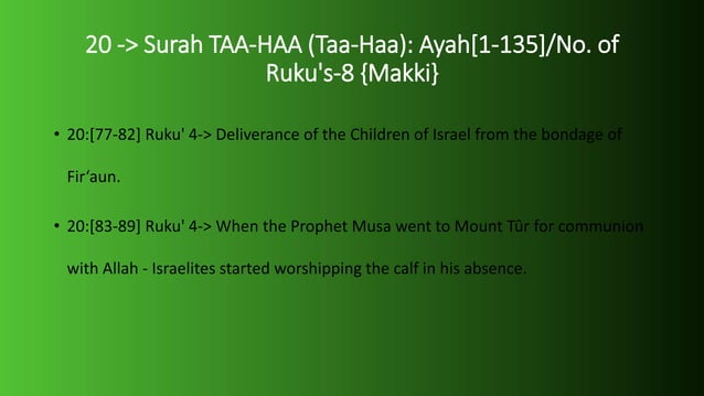 20 contents of surah ta ha | PPTX | Islam | Religion & Spirituality