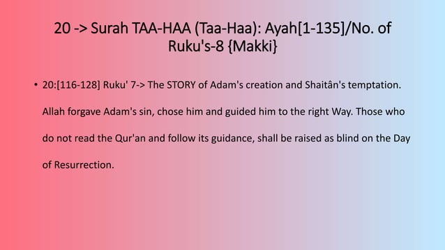 20 contents of surah ta ha | PPTX | Islam | Religion & Spirituality
