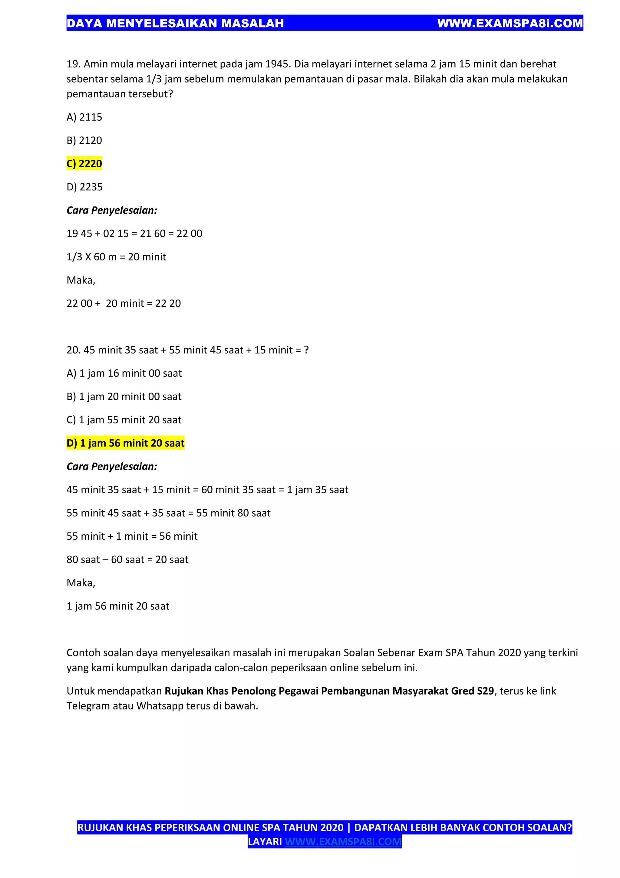 20 Contoh Soalan Peperiksaan Penolong Pegawai Pembangunan Masyarakat S29 | PDF
