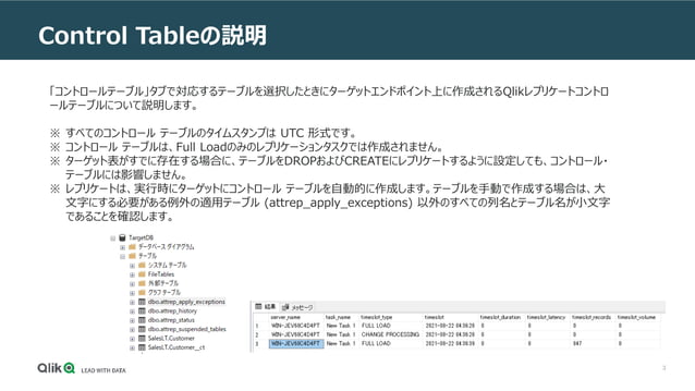 Qlik Replicate - Control Tableの詳細 | PPTX