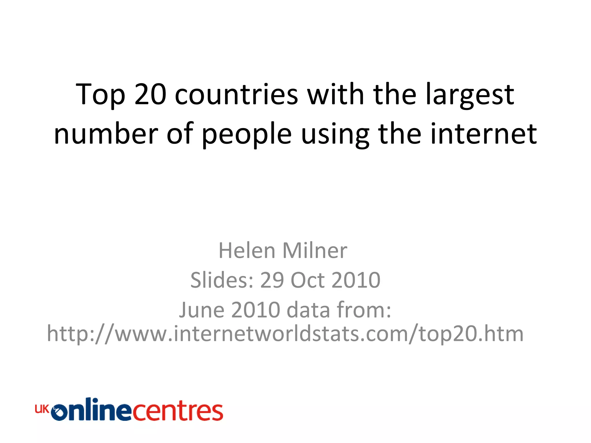 20 countries have 75% of the world internet users | PPT