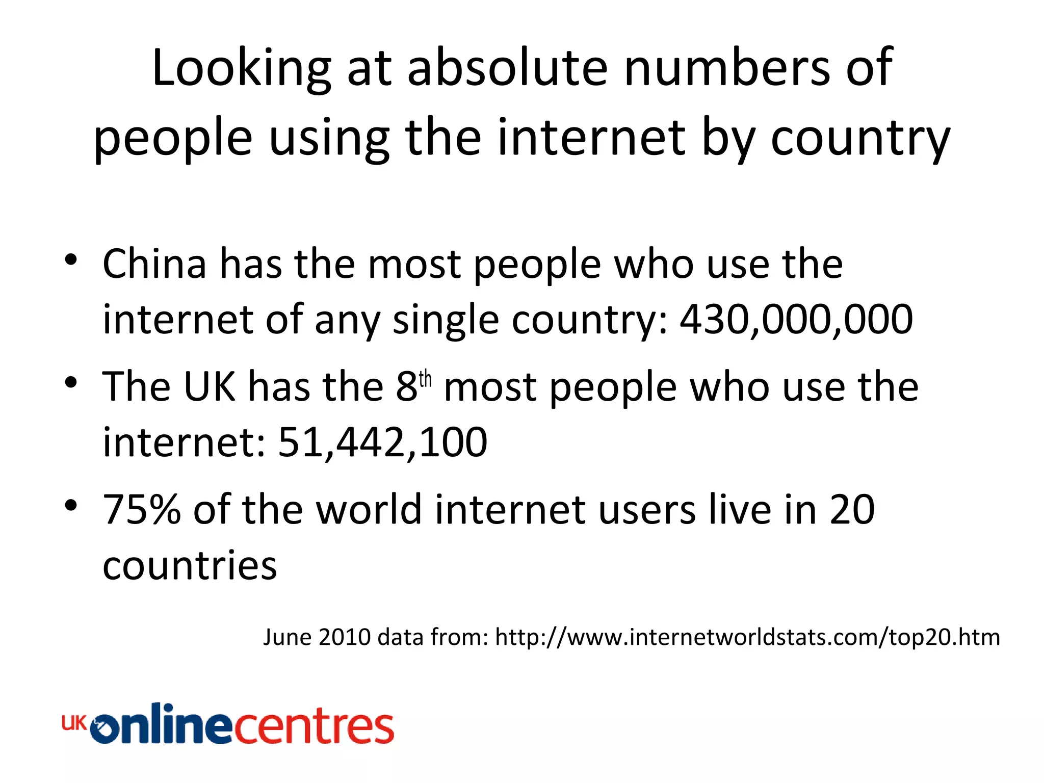 20 countries have 75% of the world internet users | PPT