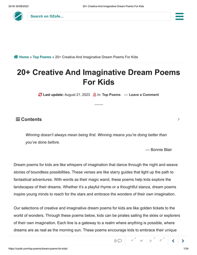 Dream Poems For Kids | PDF