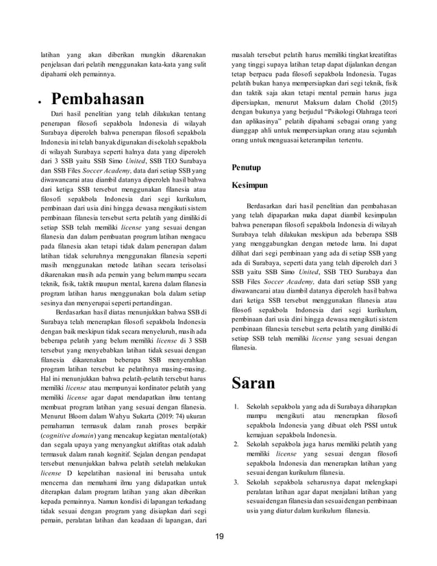 PENERAPAN FILOSOFI SEPAK BOLA INDONESIA DI WILAYAH SURABAYA | DOCX