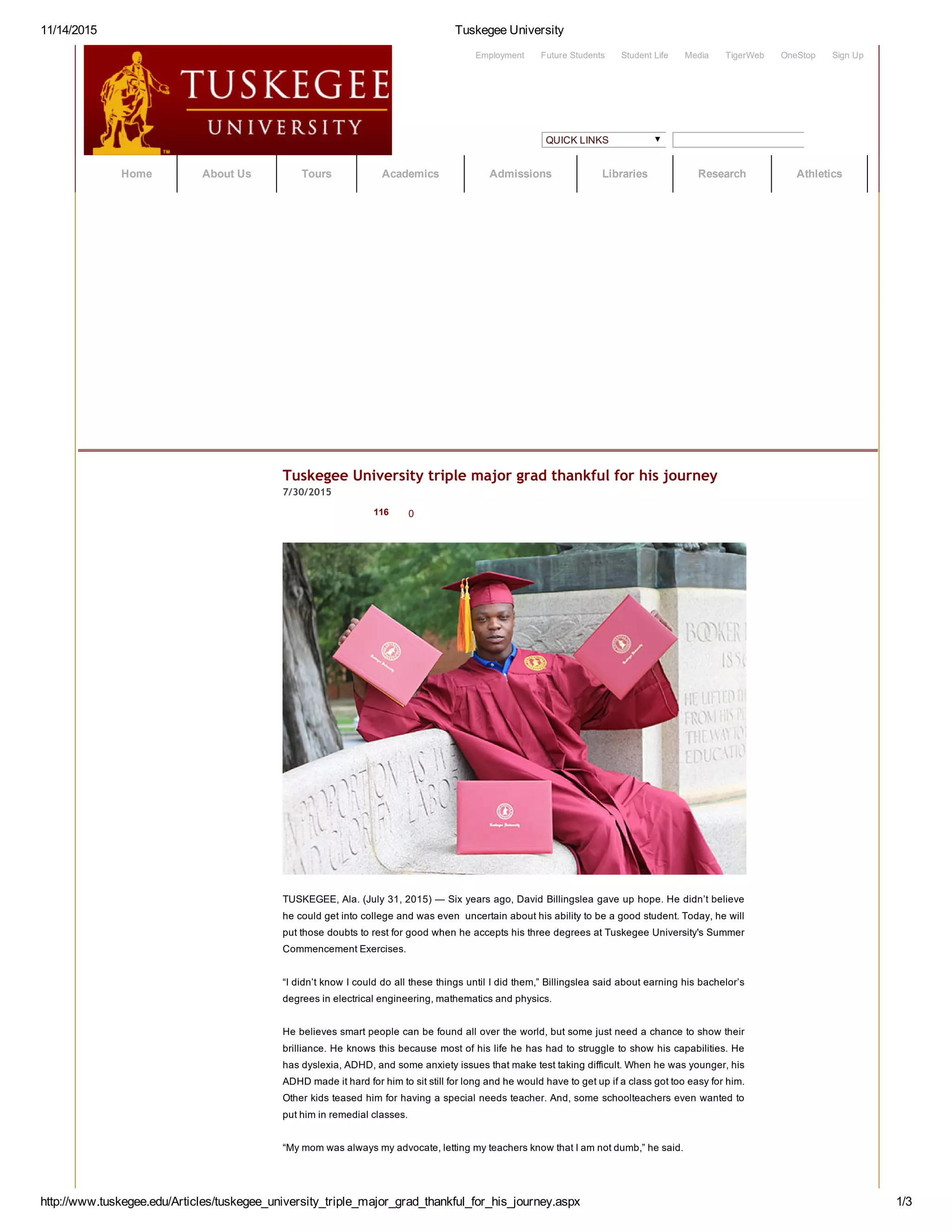 Tuskegee University triple major grad thankful for his journey | PDF