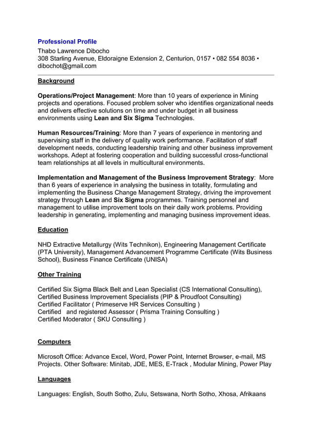 ThaboDibochoResume | PDF | Management Consulting Industry | Industries