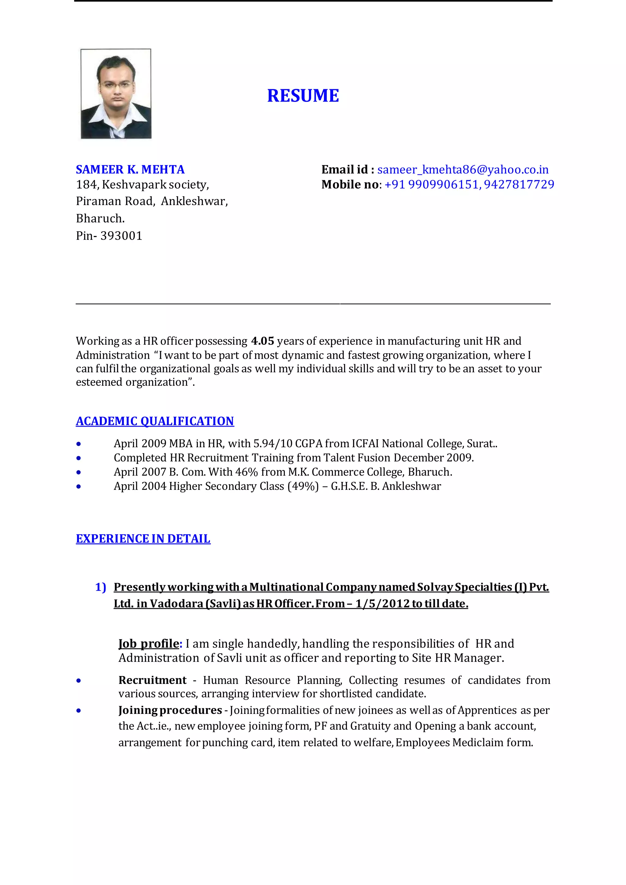 Sameer CV | DOCX | Human Resources | Business
