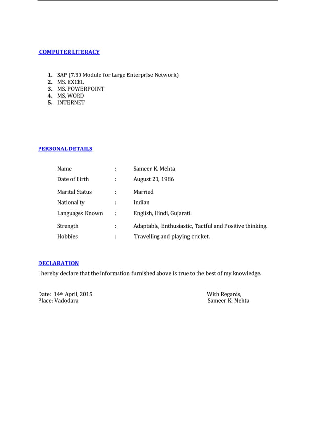 Sameer CV | DOCX | Human Resources | Business