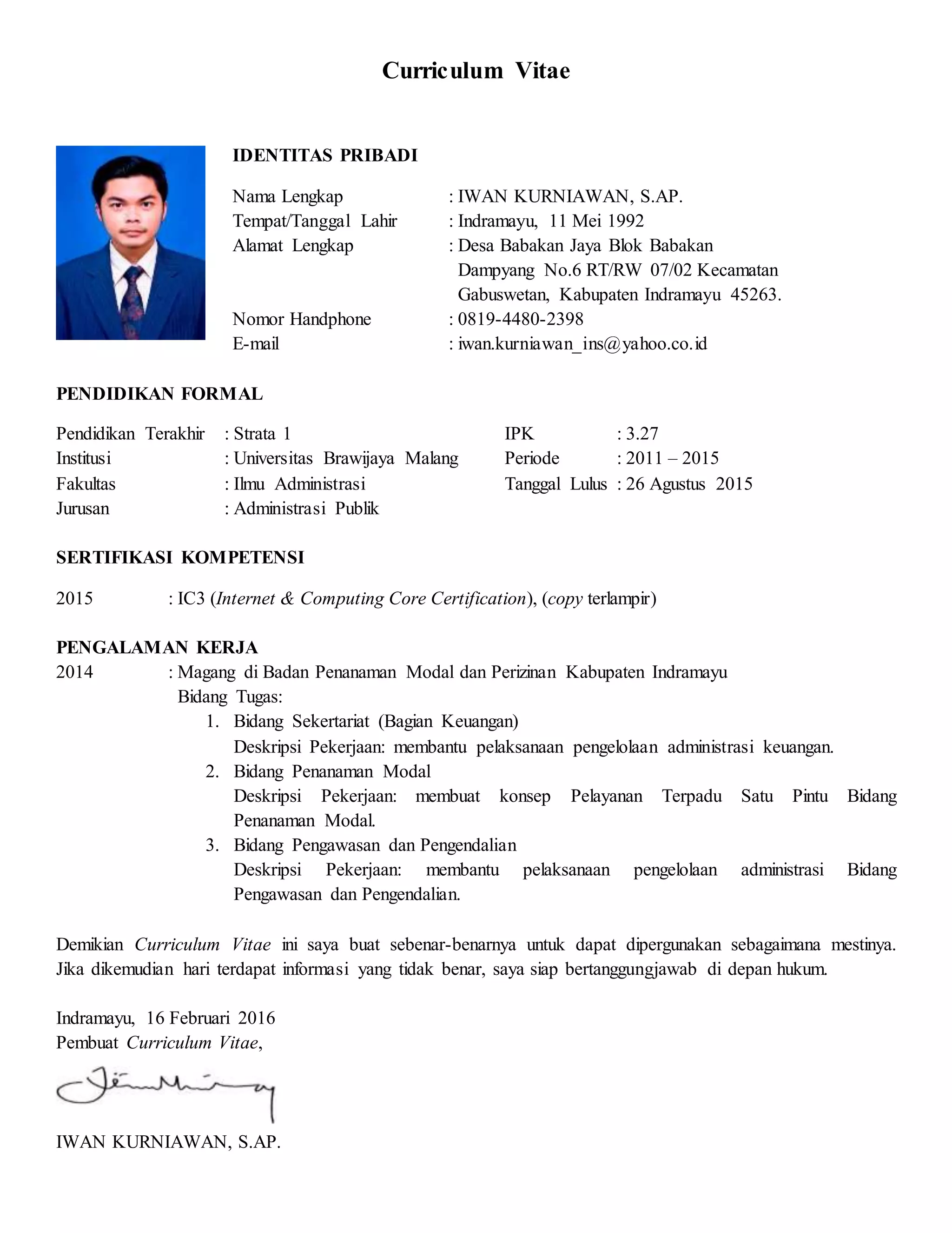 CV dan Lampiran | DOCX