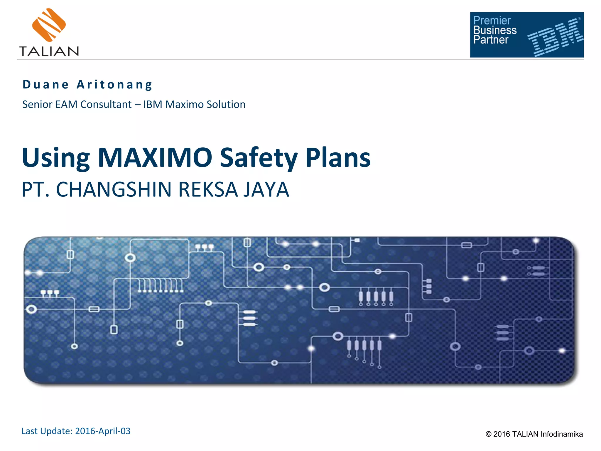 Using IBM MAXIMO Safety Plans | PDF