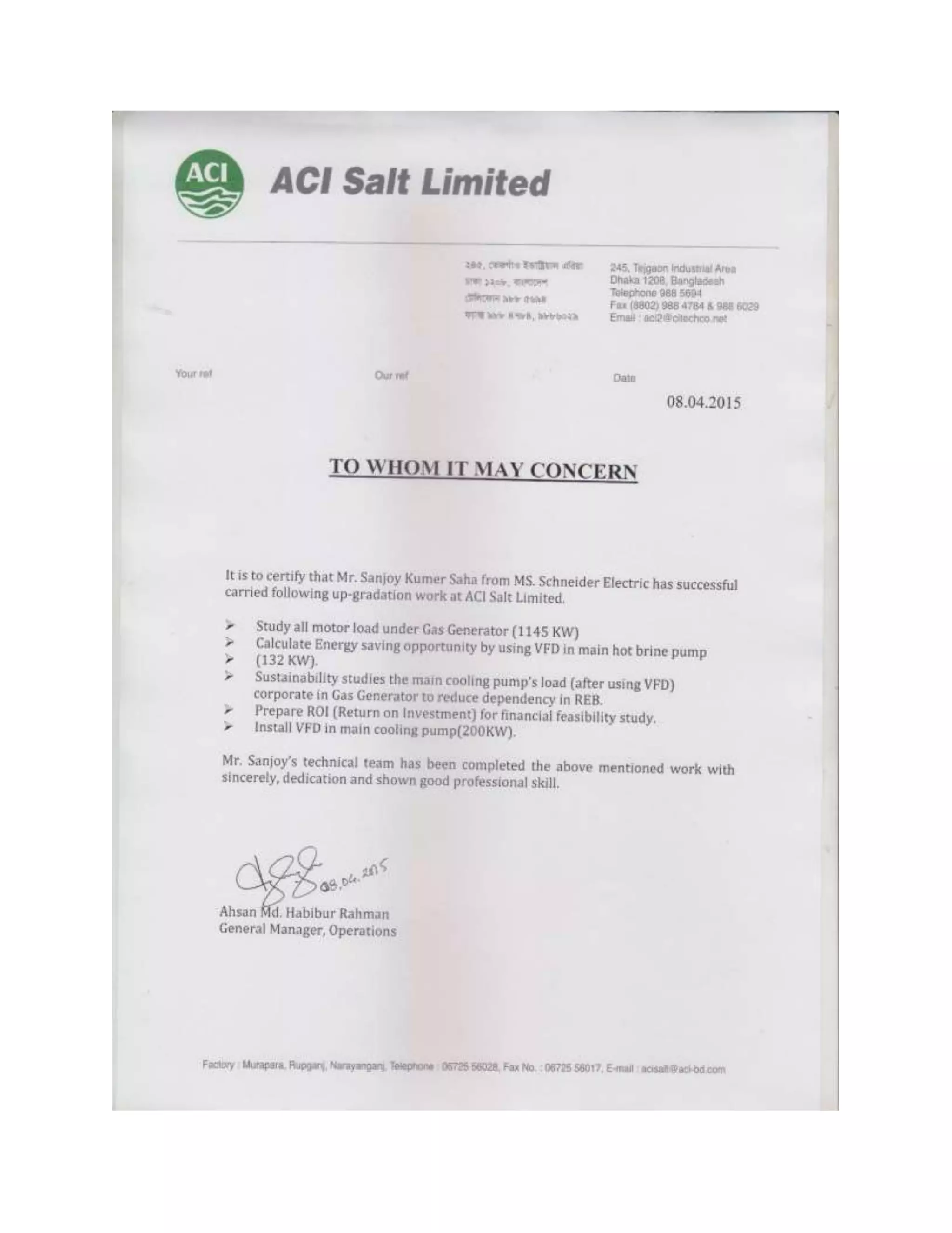 ACI Appreciation Latter | DOCX
