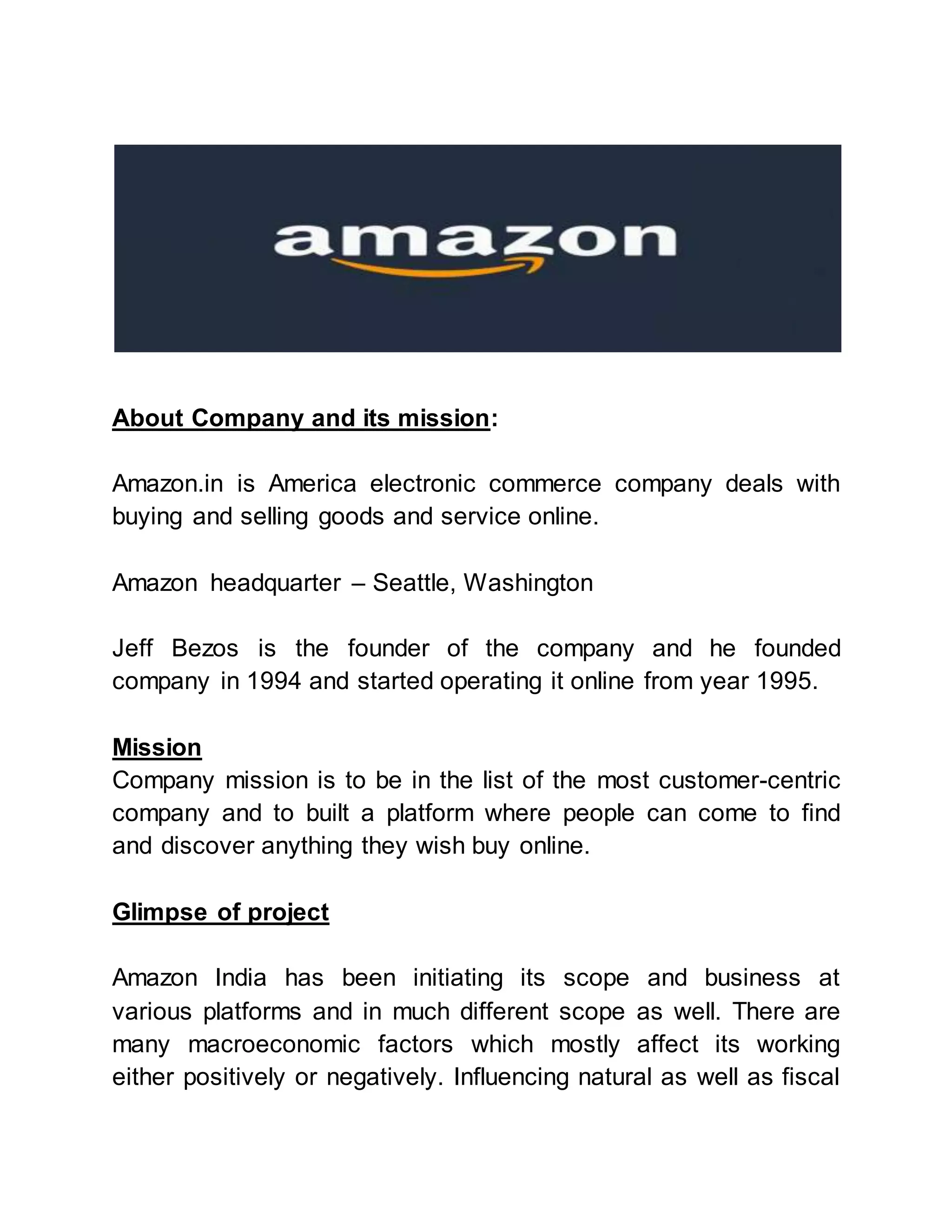 WORKING OF AMAZON | DOCX