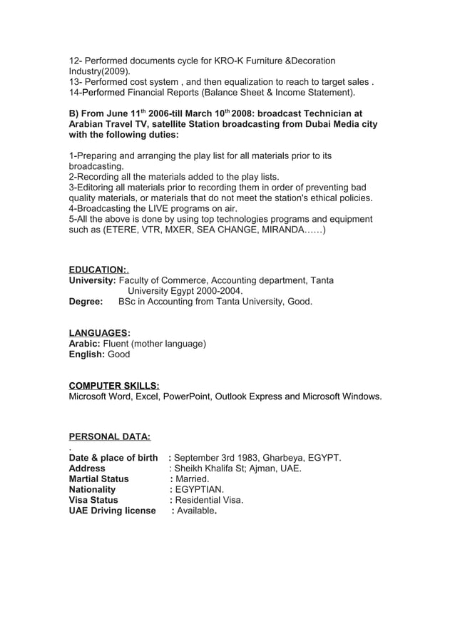 Hany Cv | DOC | Business Accounting & Finance | Business