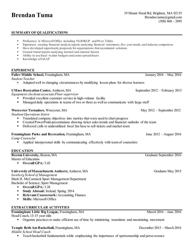 Brendan Tuma Resume | PDF
