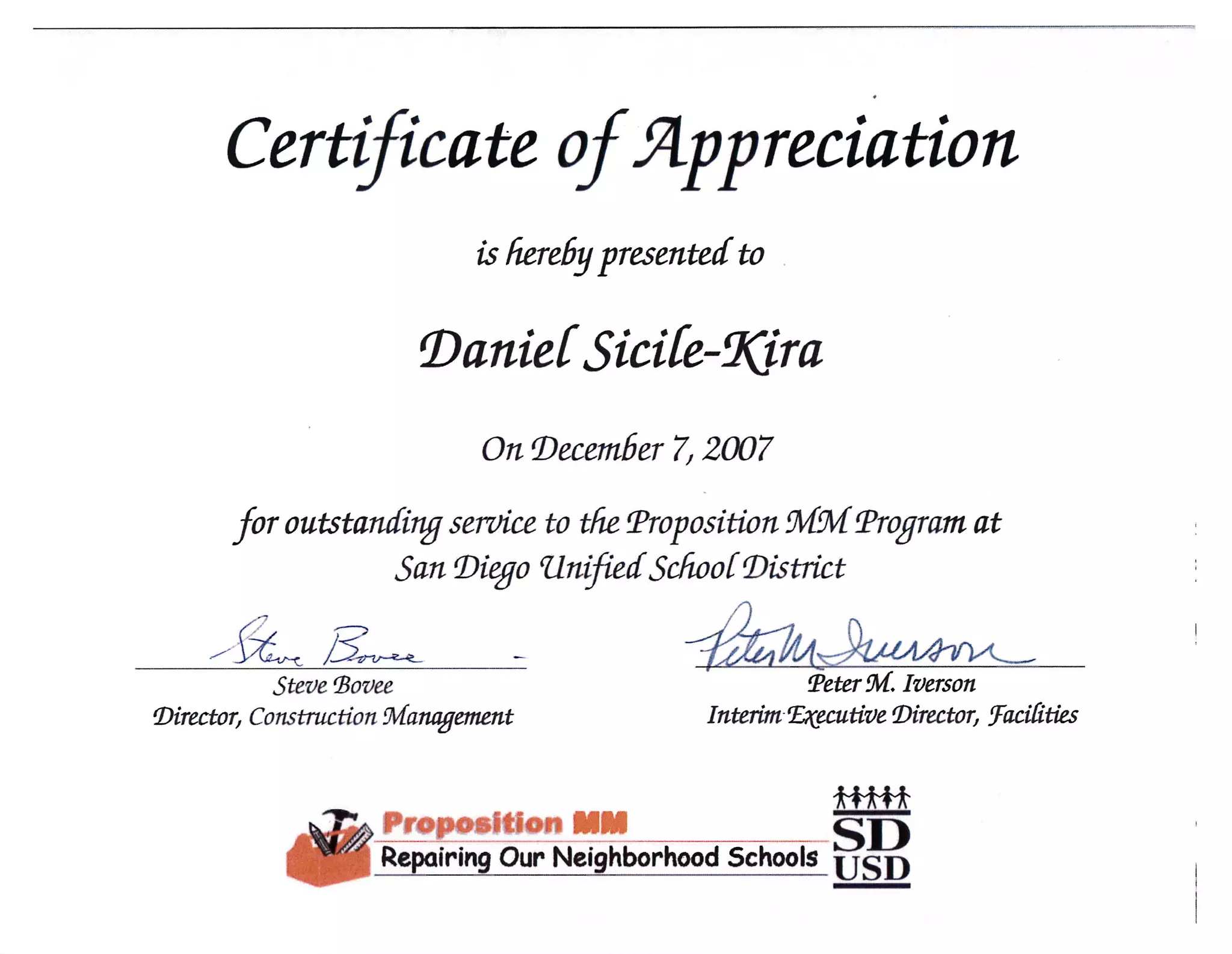 SDUSD Prop MM Certificate | PDF