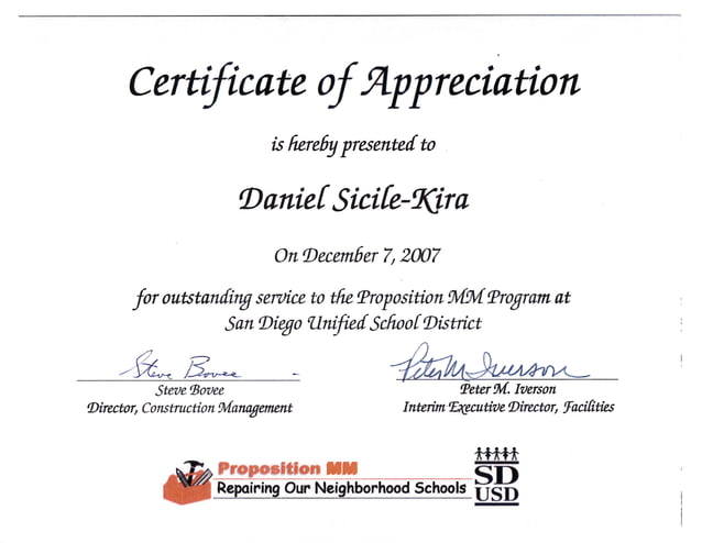 SDUSD Prop MM Certificate | PDF