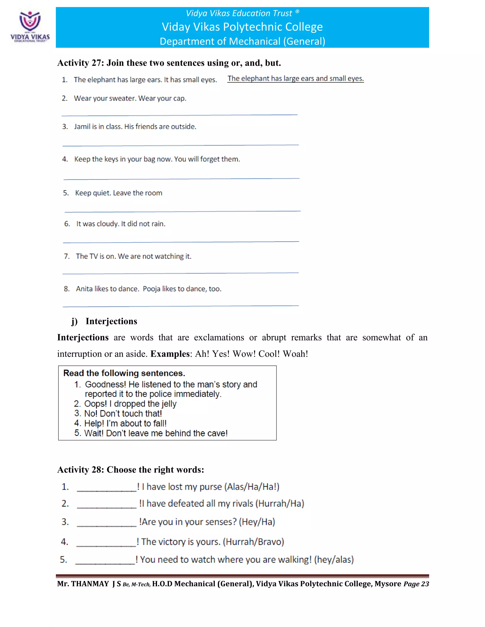 Communication skill in English work book unit 01 | PDF