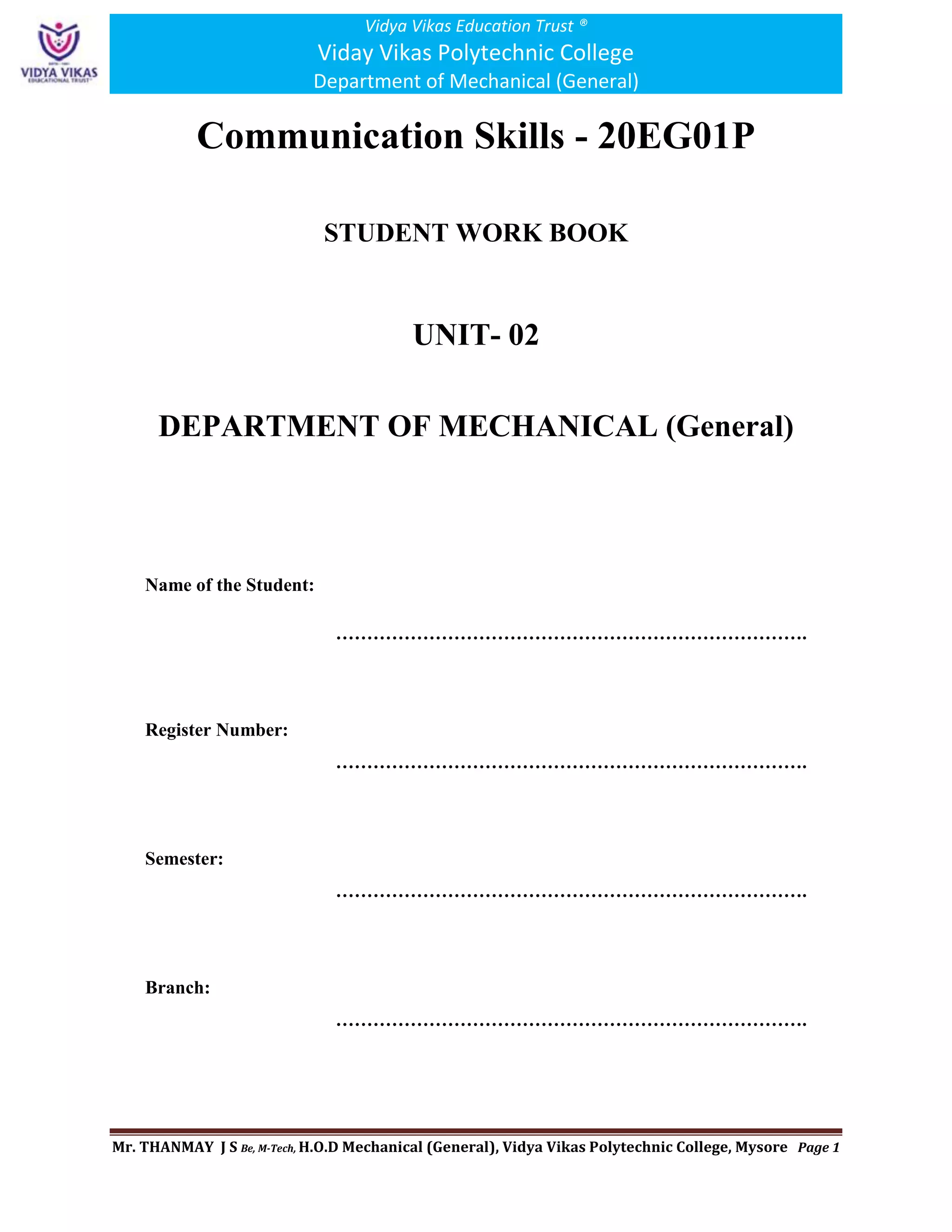 20EG01P Communication skill in English work book unit 02 | PDF