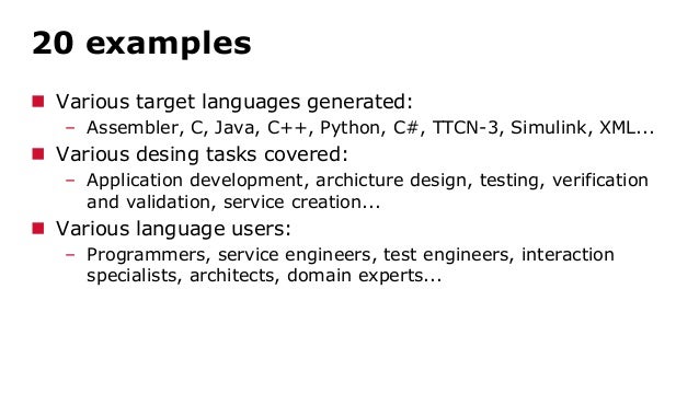 20 Examples On Domain Specific Modeling Languages