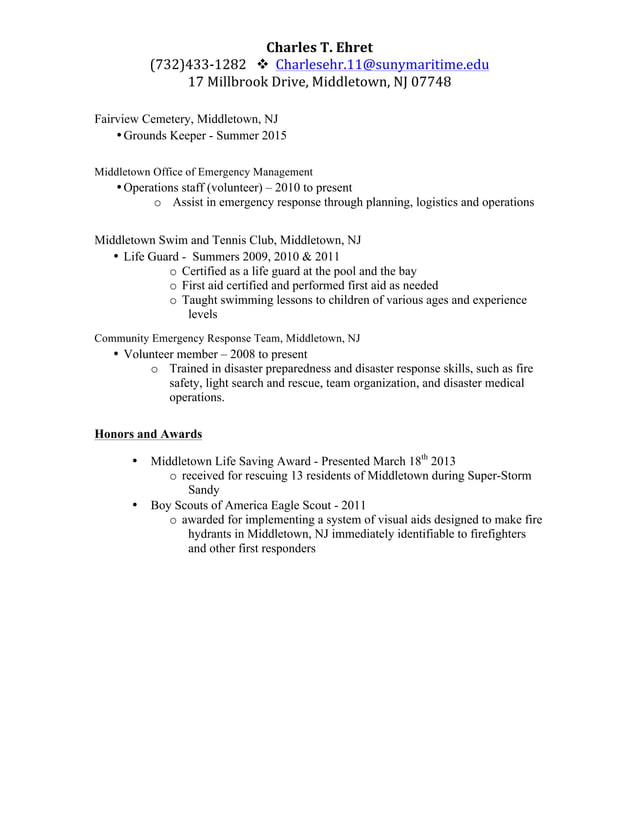 Charles T Ehret Detailed Resume | PDF