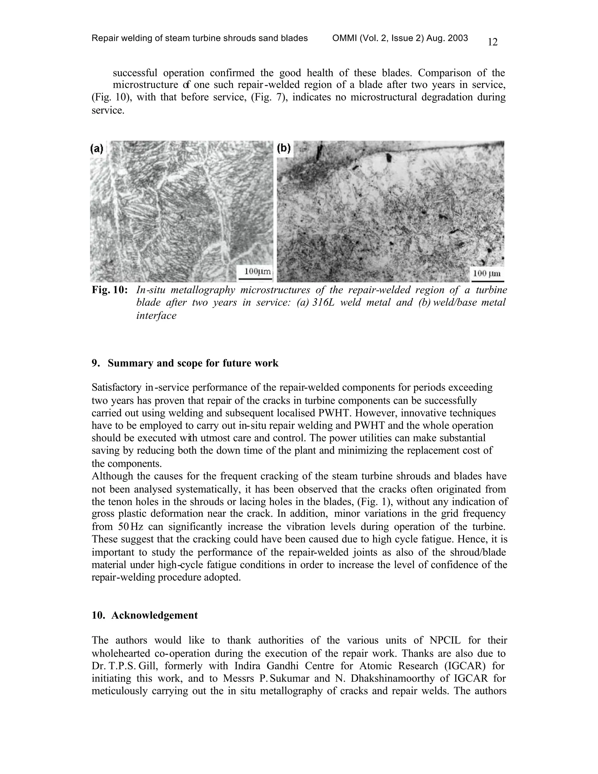 Repair welding of steam turbine shrouds and blades | PDF