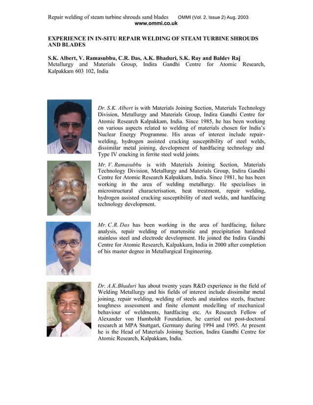 Repair welding of steam turbine shrouds and blades | PDF