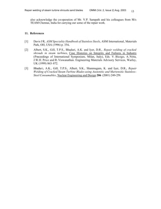Repair welding of steam turbine shrouds and blades | PDF