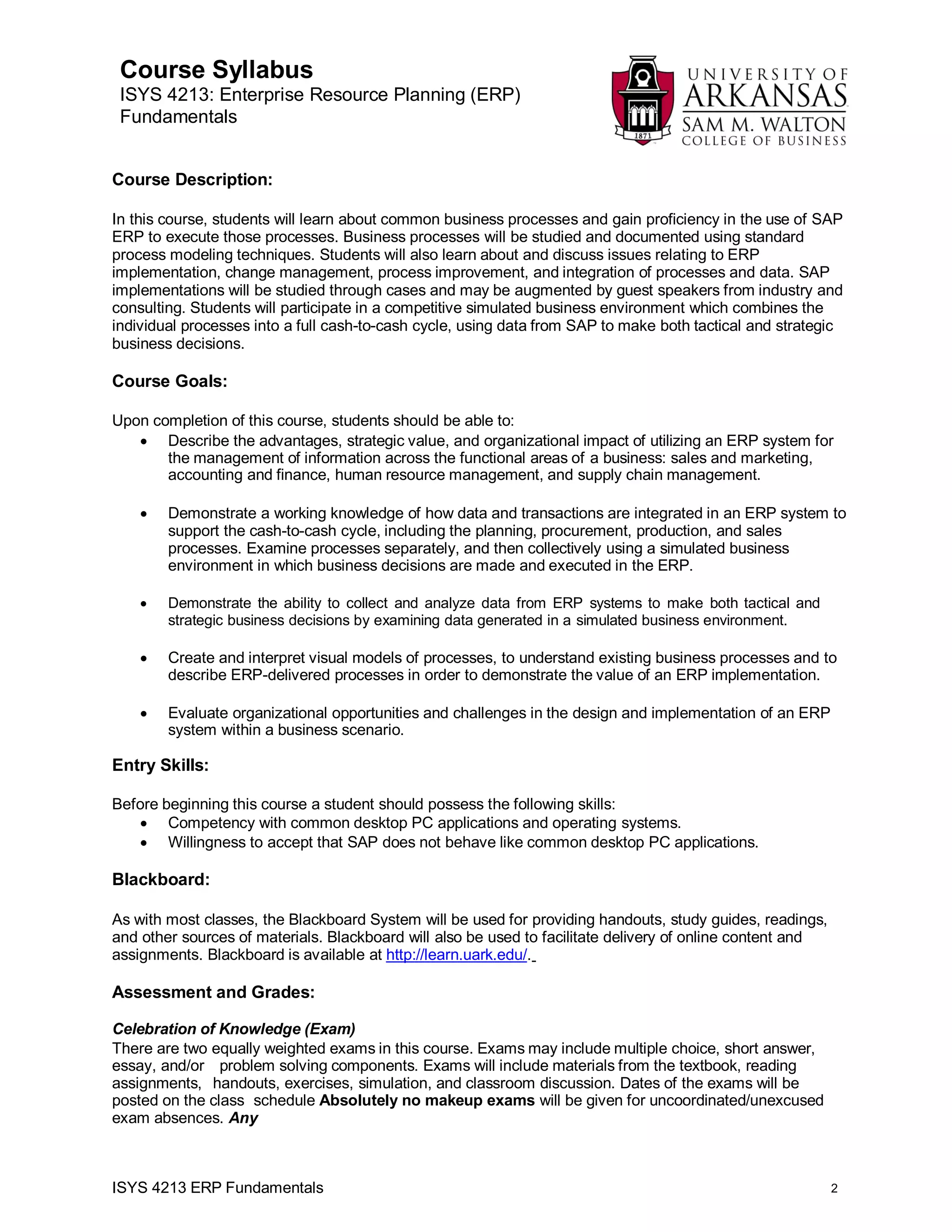 ERP Fundamentals Spring 2017 Syllabus | PDF