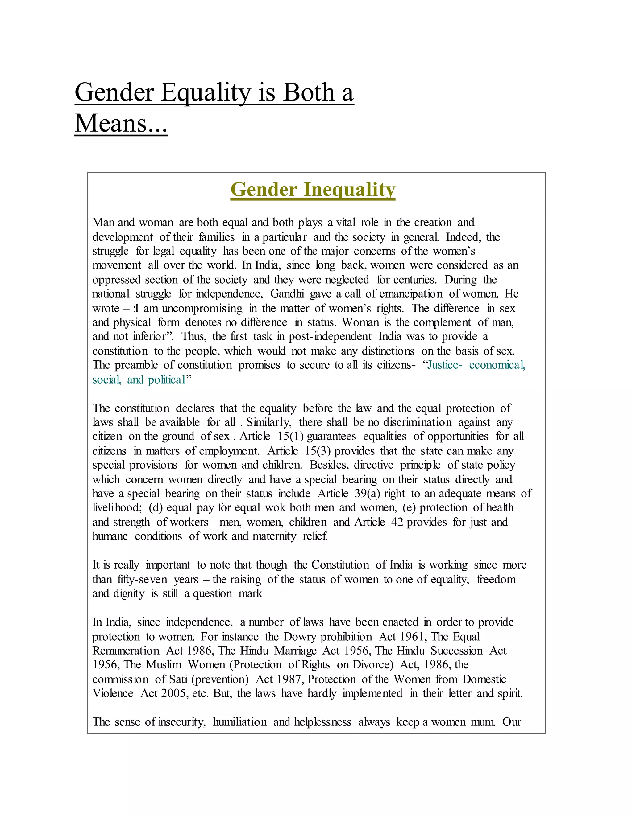 Gender Equality is Both a Means - | PDF