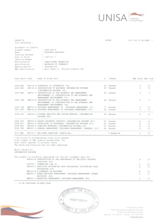 UNISA ACADEMIC RECORD1 2011 | PDF