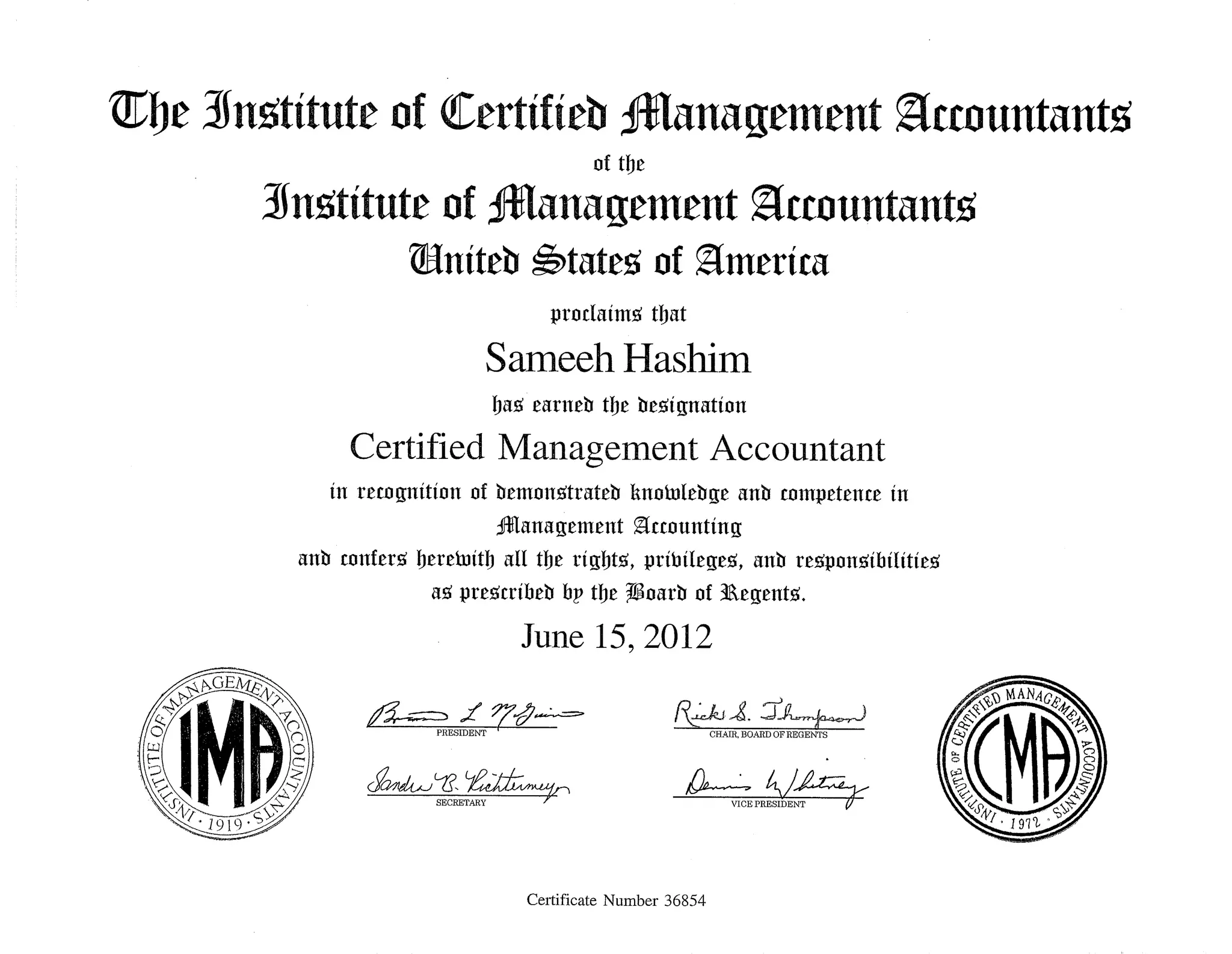 CMA - Certificate | PDF