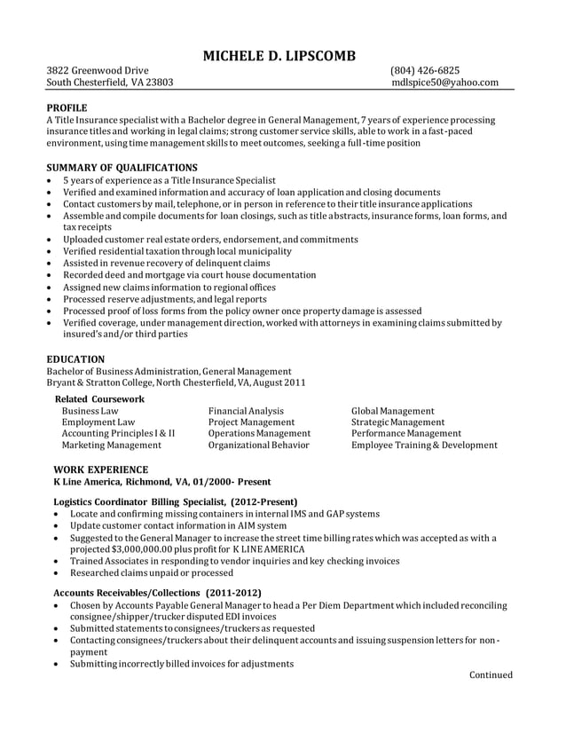 Michele Lipscomb resume 2016 | DOCX | Business Accounting & Finance | Business