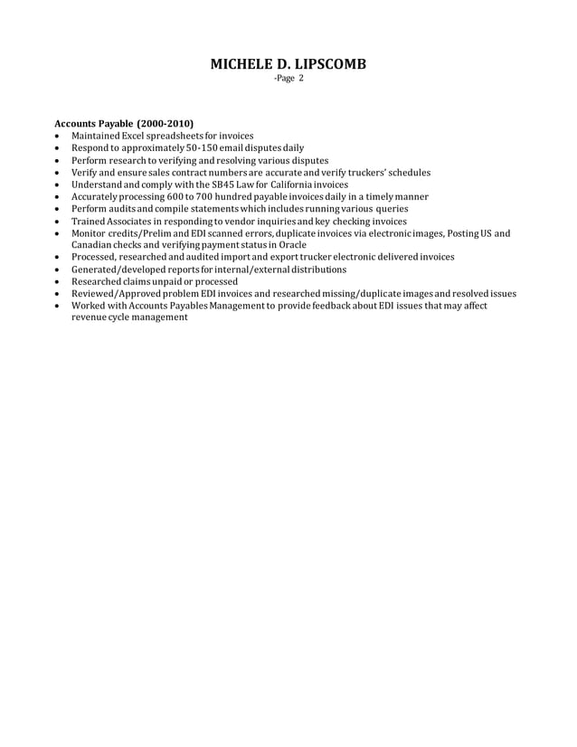 Michele Lipscomb resume 2016 | DOCX | Business Accounting & Finance ...