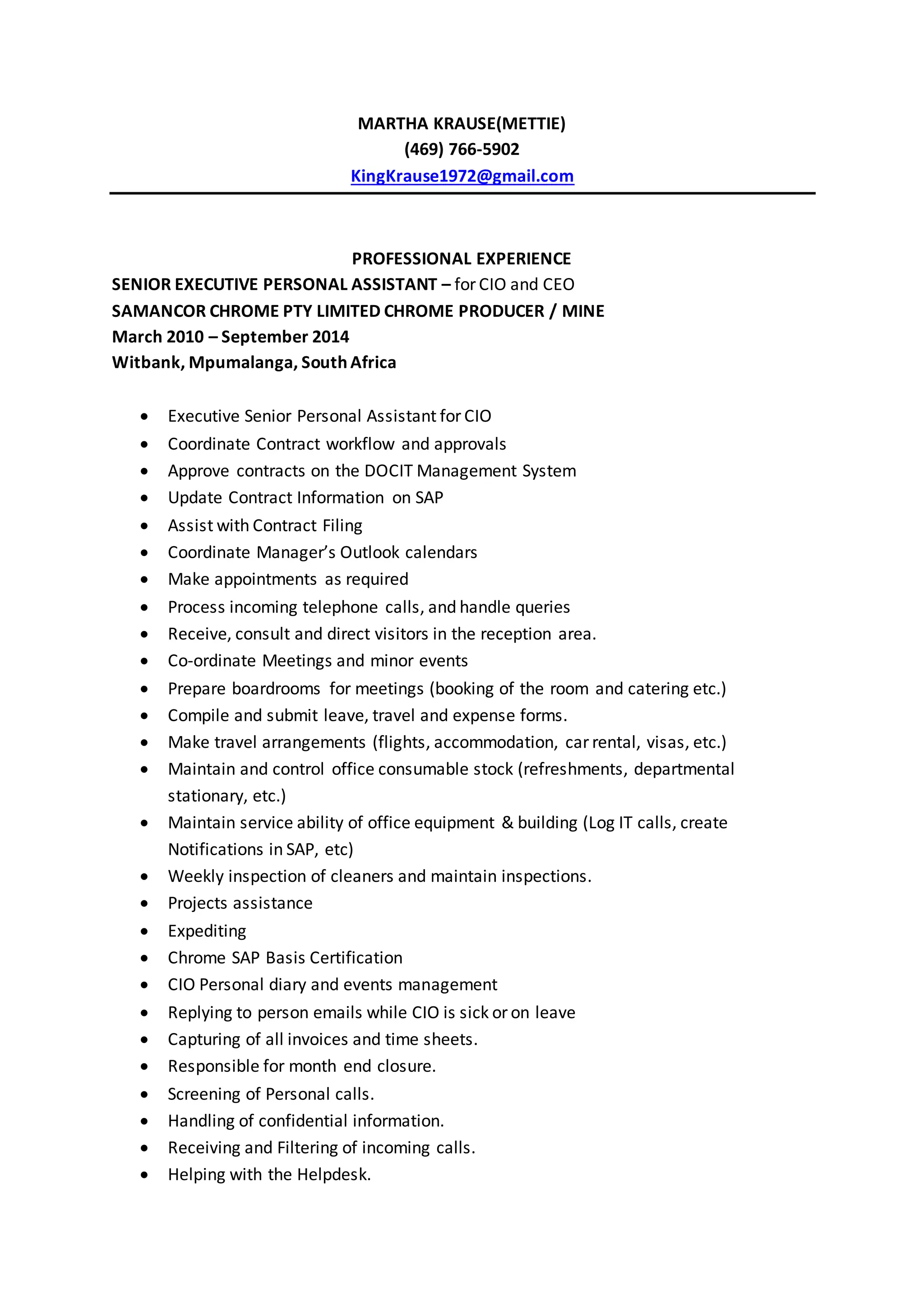Mettie New Resume 2015 | DOCX