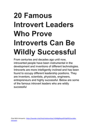 20 famous introvert leaders who prove introverts can be wildly successful | PDF