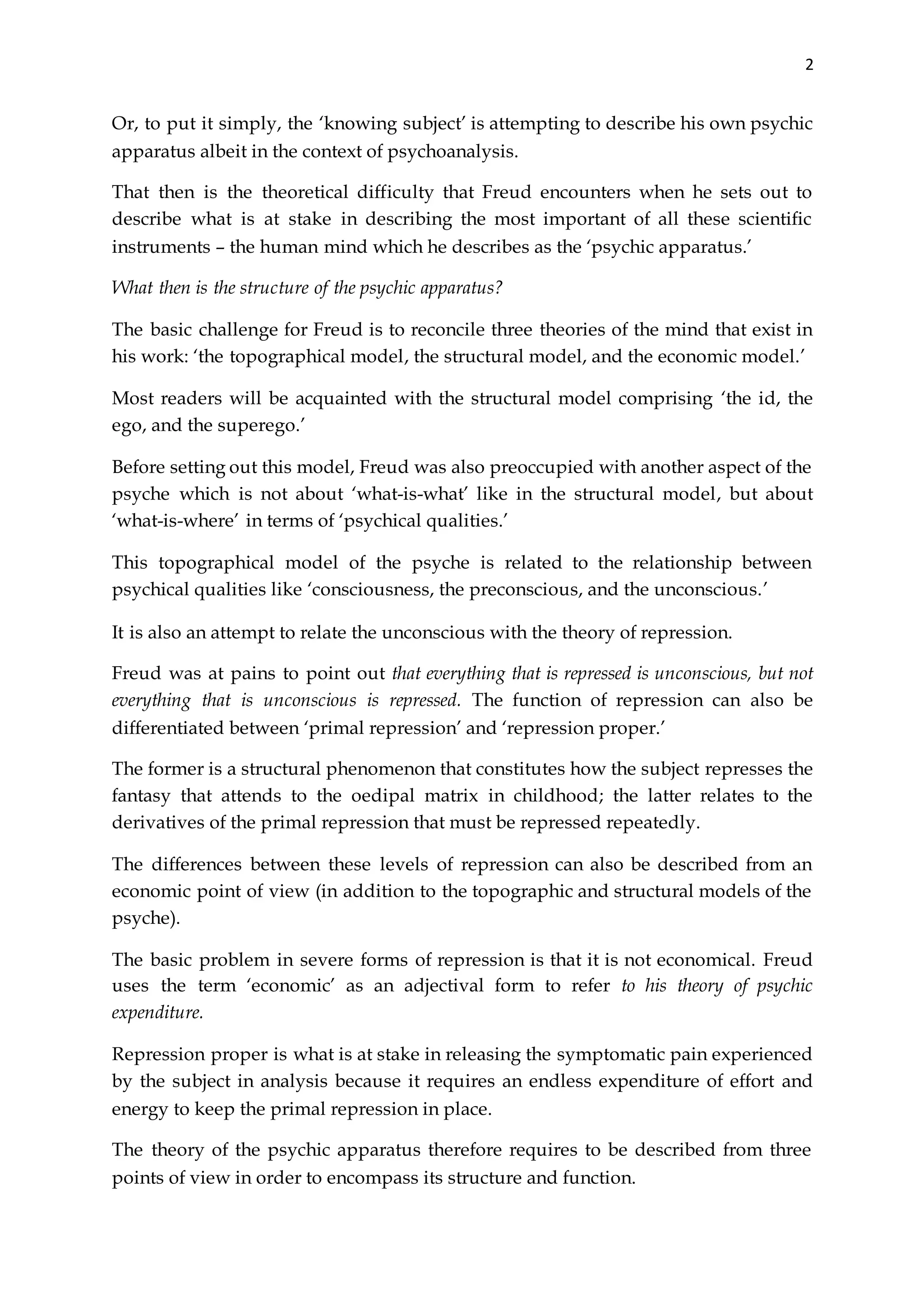 Sigmund Freud on 'The Psychic Apparatus' | DOCX