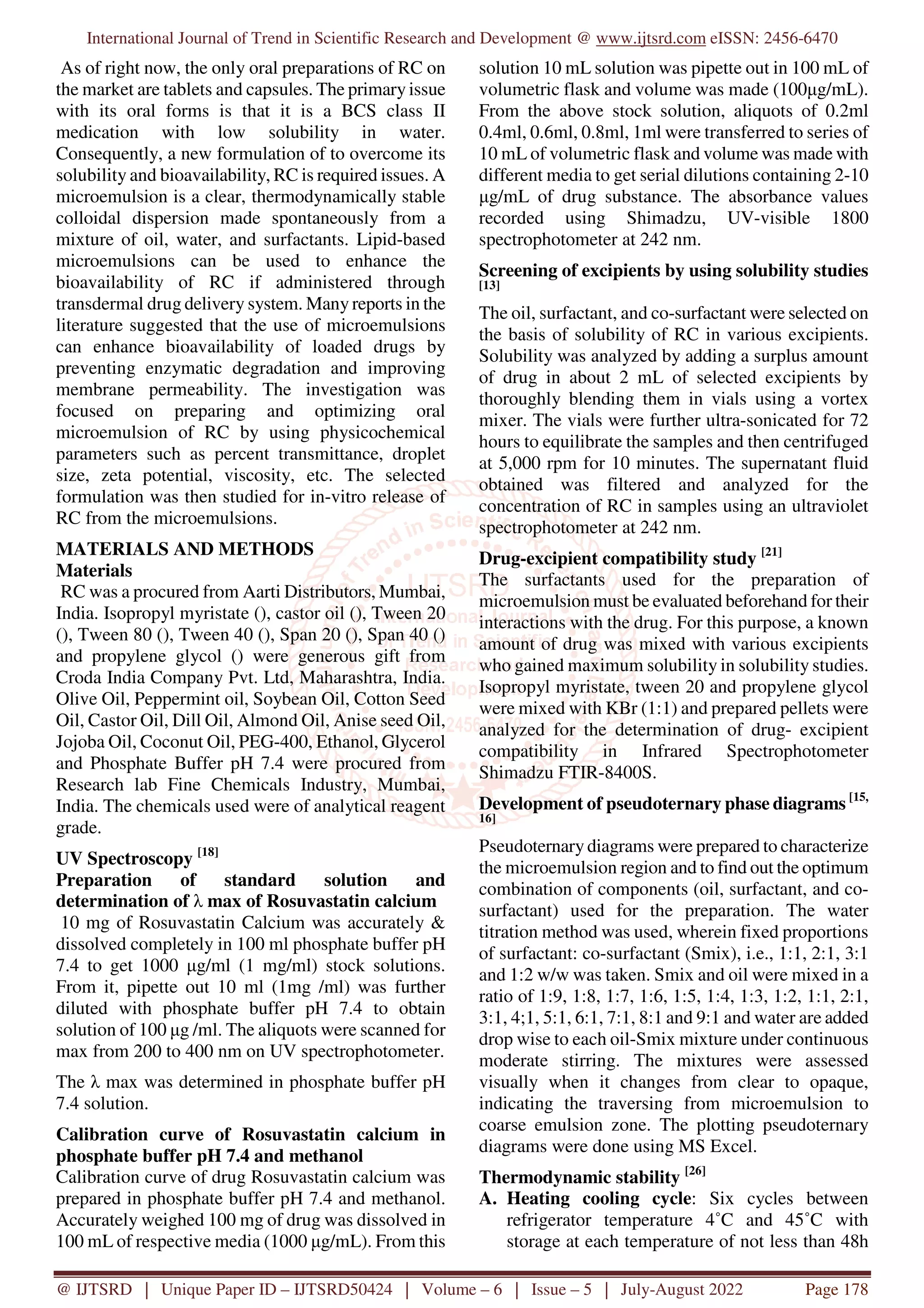 Formulation, Development, Characterization and in Vitro Study of Rosuvastatin Calcium ...