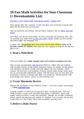 fun math activities for your classroom | DOCX | Educational Video Games ...