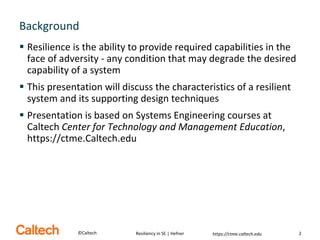 Resiliency in Systems Engineering | PDF