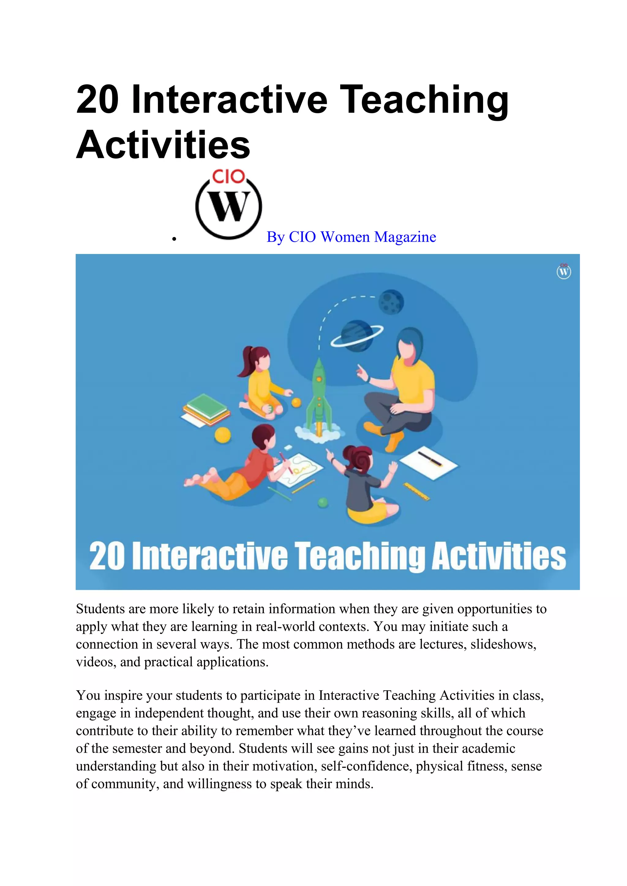 20 Best Interactive Teaching Activities | CIO Women Magazine | PDF