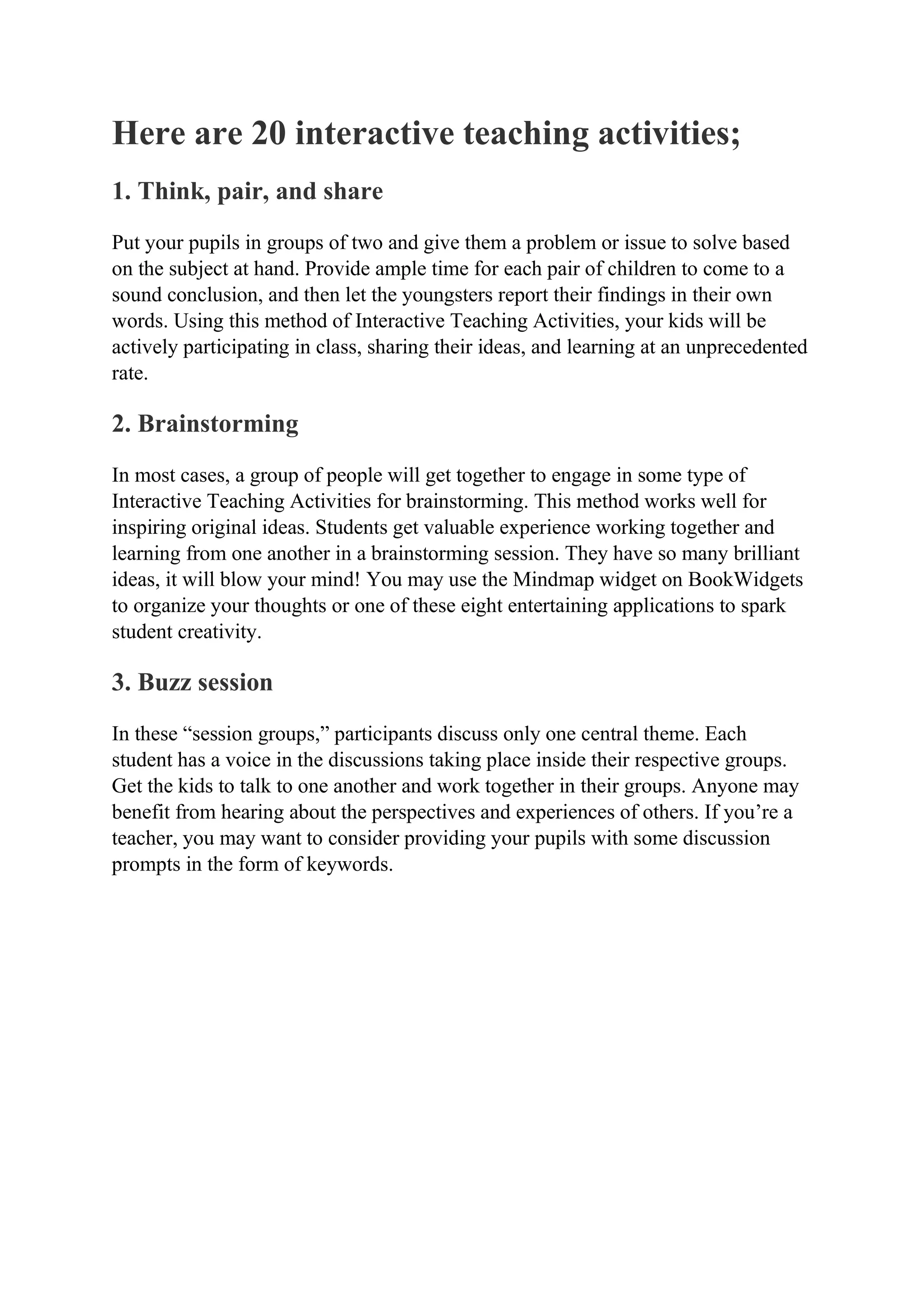 20 Best Interactive Teaching Activities | CIO Women Magazine | PDF